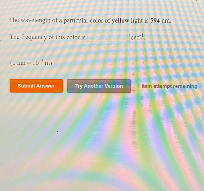 Solved The wavelength of a particular color of yellow light | Chegg.com