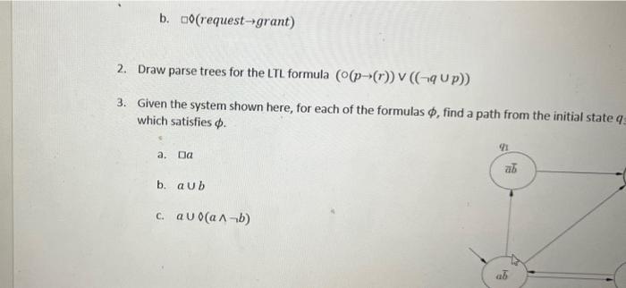 Solved 2. Draw parse trees for the LTL formula | Chegg.com