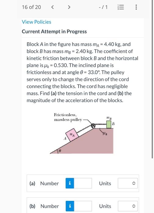 Solved Block A in the figure has mass mA=4.40 kg, and block | Chegg.com