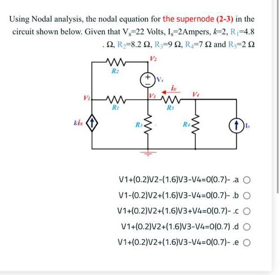Solved Using Nodal analysis, the nodal equation for the | Chegg.com