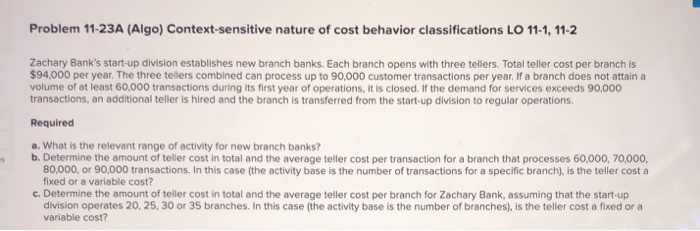 Solved Problem 11-23A (Algo) Context-sensitive nature of | Chegg.com