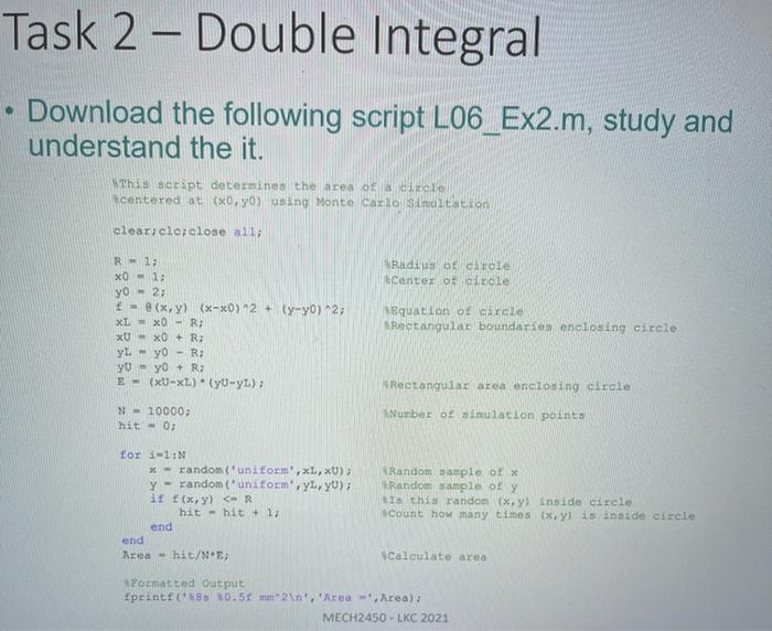 Task 2 - Double Integral • Download the following | Chegg.com