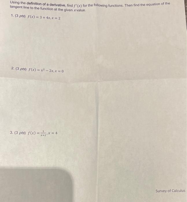 Solved Using the definition of a derivative, find f′(x) for | Chegg.com