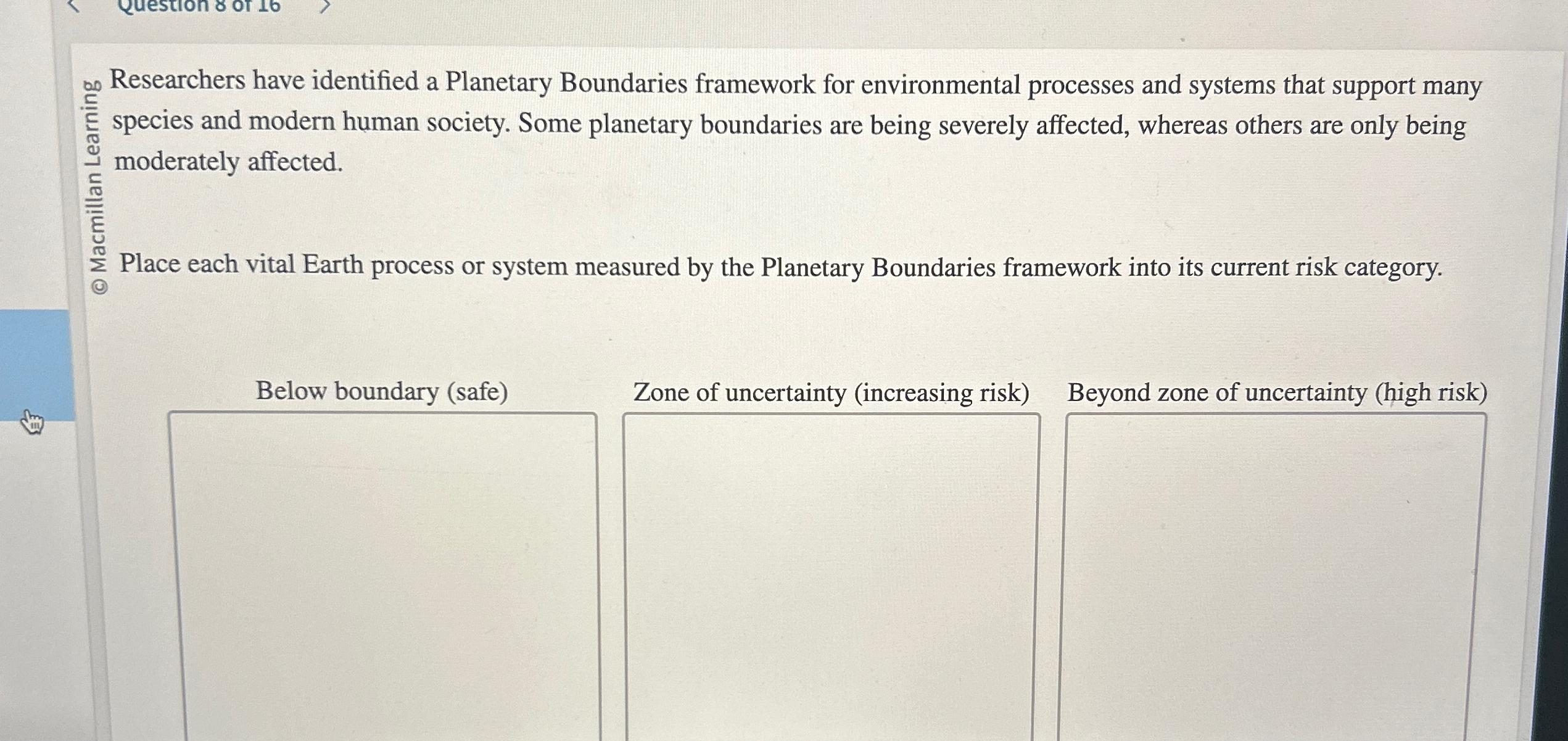 Solved Researchers have identified a Planetary Boundaries | Chegg.com