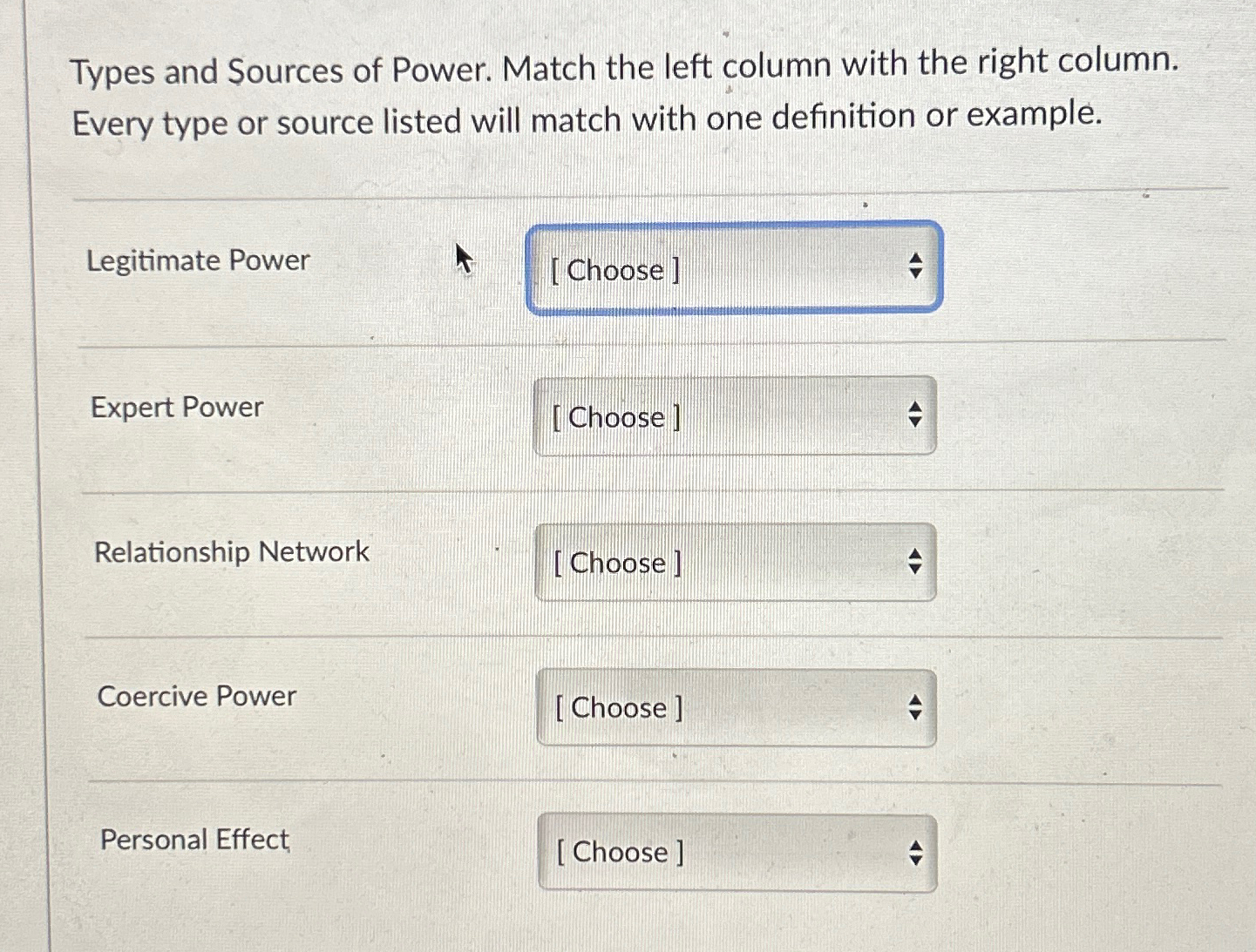 Solved Types and Sources of Power. Match the left column | Chegg.com