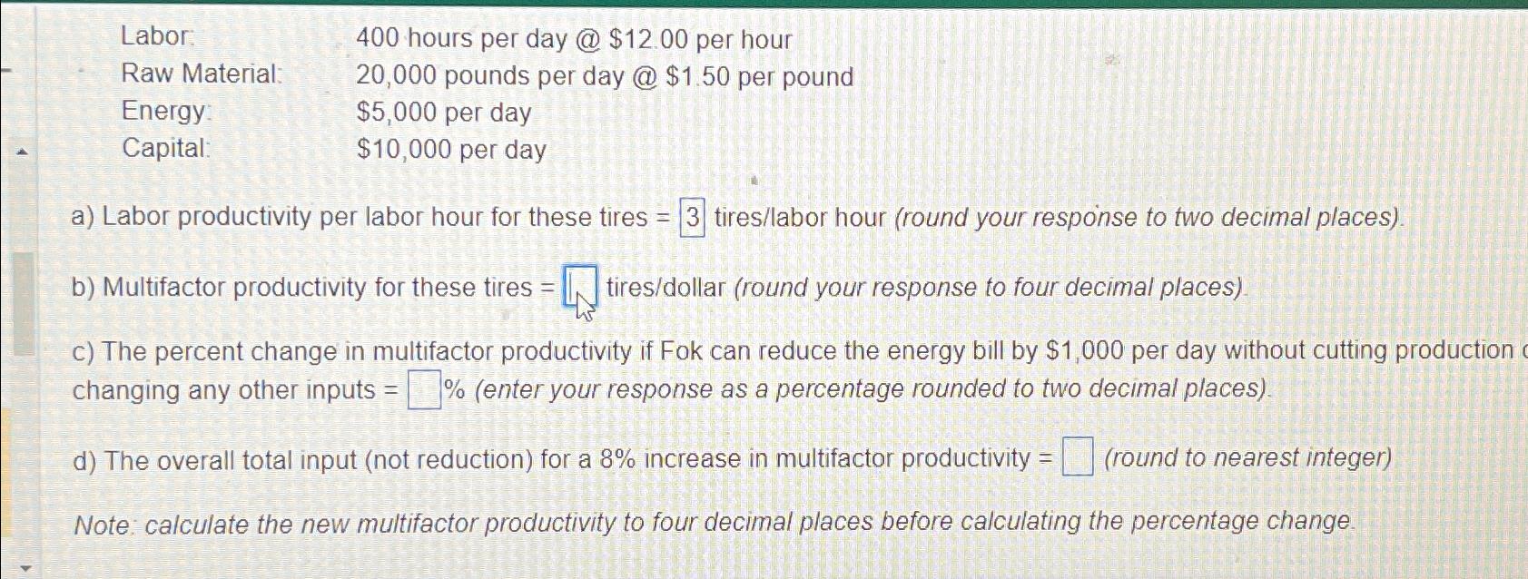 Solved Labor:400 ﻿hours per day @ $12.00 ﻿per hourRaw | Chegg.com