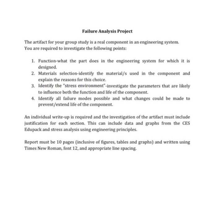 Failure Analysis Project The artifact for your group | Chegg.com