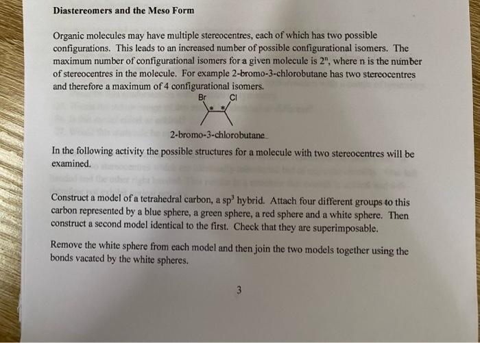Solved Diastereomers and the Meso Form Organic molecules may | Chegg.com