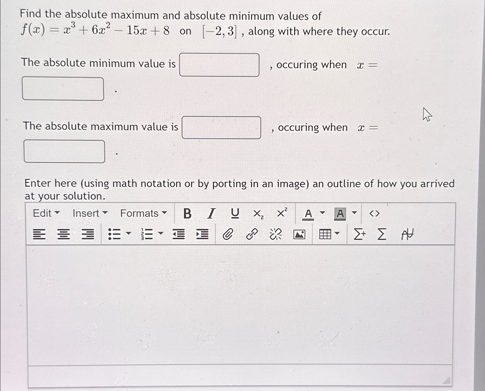 Solved Find the absolute maximum and absolute minimum values | Chegg.com