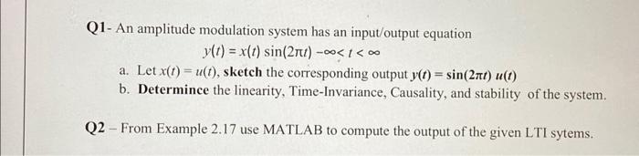 Solved Q1- An amplitude modulation system has an | Chegg.com