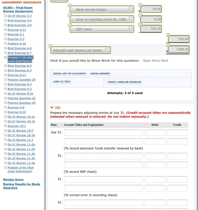 Solved CALCULATOR PRINTER VERSION « BACK NEXT Problem 7-3A | Chegg.com
