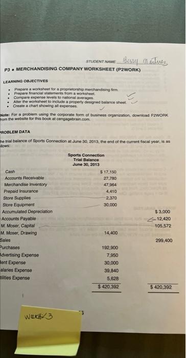 Solved P3 - MERCHANDISING COMPANY WORKSHEET (P2WORK) | Chegg.com