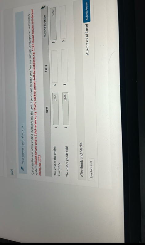 Solved (a2)Your answer is partially correct.Calculate the | Chegg.com