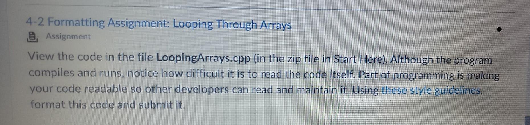 Solved 4-2 Formatting Assignment: Looping Through Arrays B. | Chegg.com