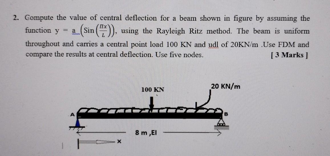 Solved 2. Compute the value of central deflection for a beam | Chegg.com