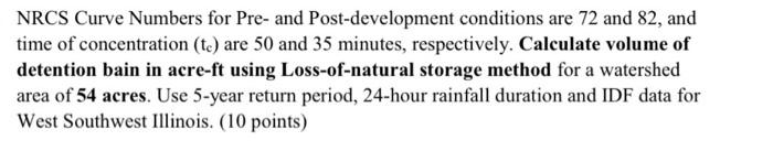 Solved NRCS Curve Numbers for Pre- and Post-development | Chegg.com