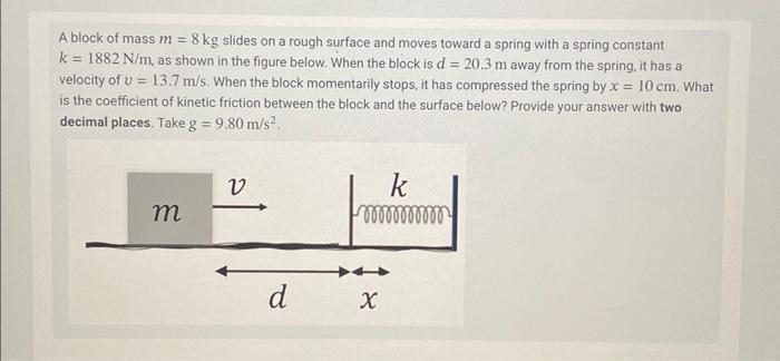 Solved A block of mass m=8 kg slides on a rough surface and | Chegg.com