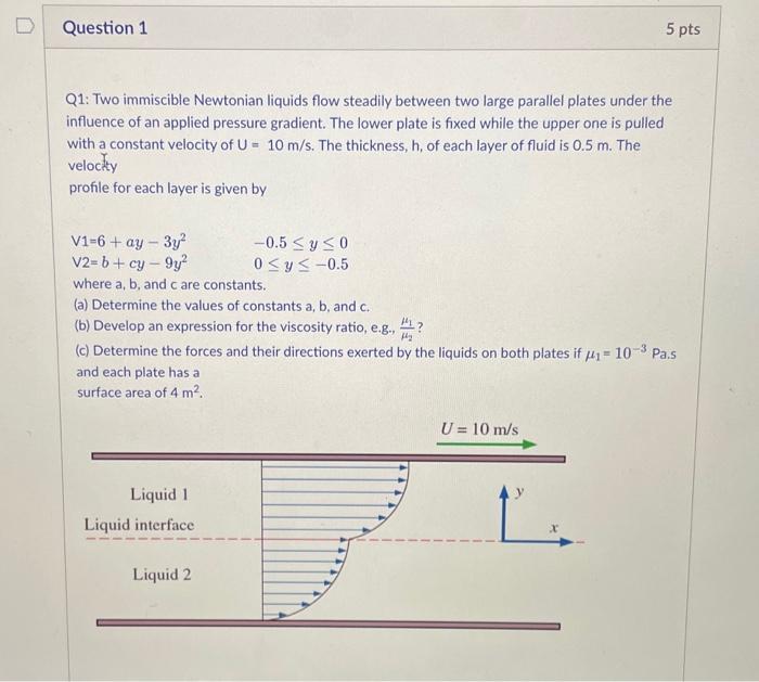 Solved Q1 Two Immiscible Newtonian Liquids Flow Steadily 