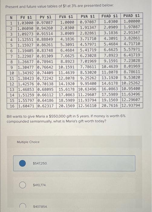 Solved Present and future value tables of $1 at 3% are | Chegg.com