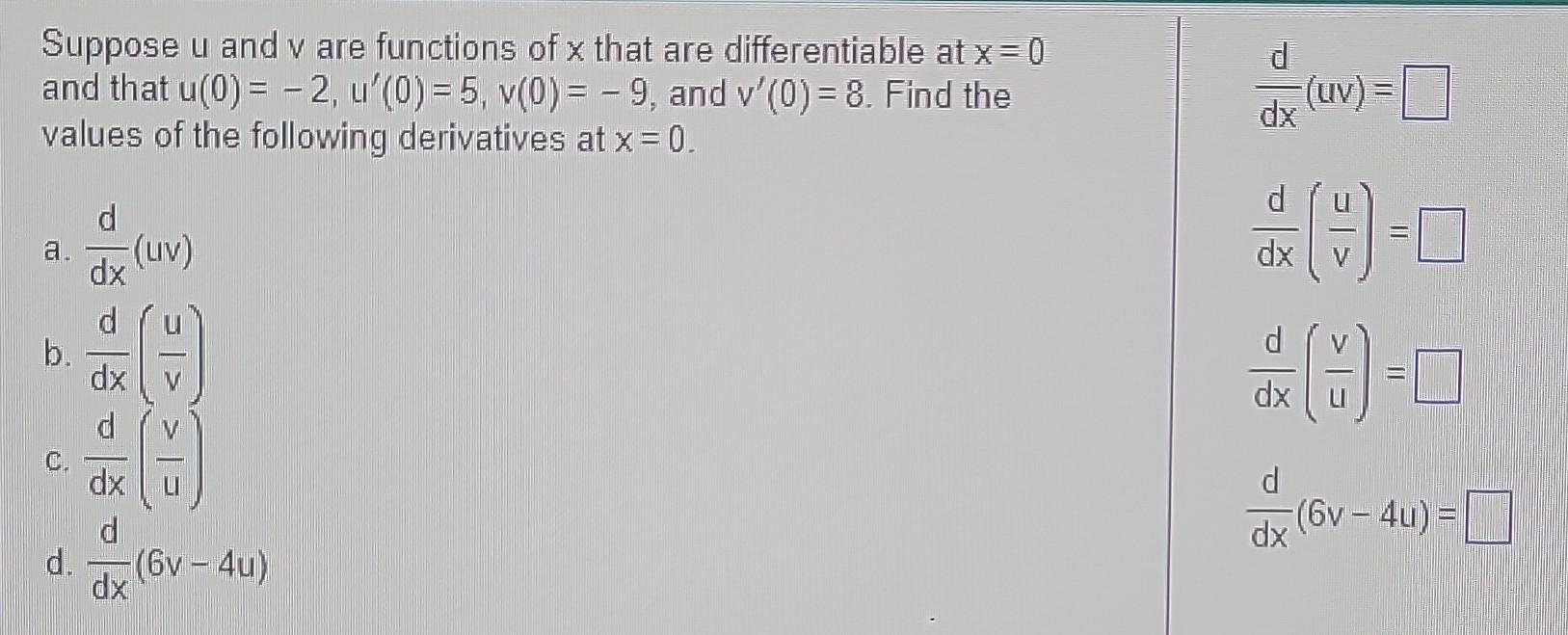 Solved Suppose u and v are functions of x that are | Chegg.com