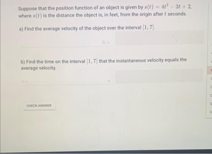Solved Suppose that the position function of an object is | Chegg.com