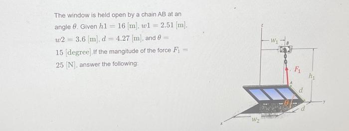 Solved The window is held open by a chain AB at an angle 0. | Chegg.com