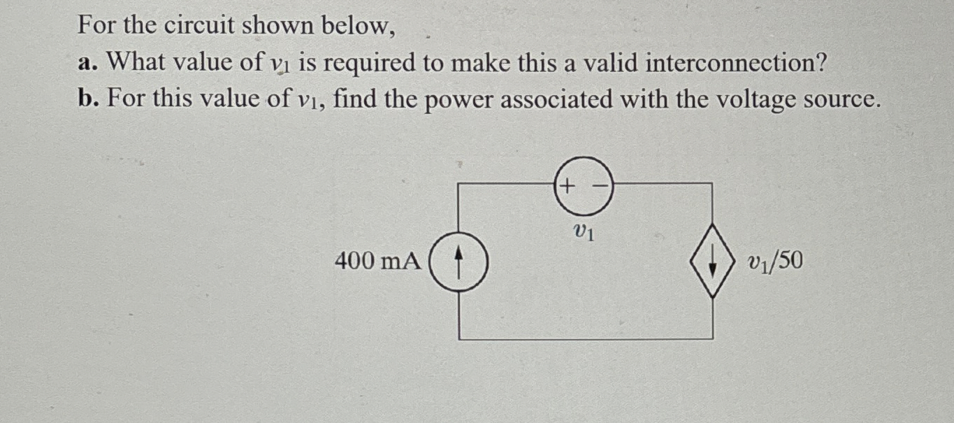 Solved For the circuit shown below,a. ﻿What value of v1 ﻿is | Chegg.com