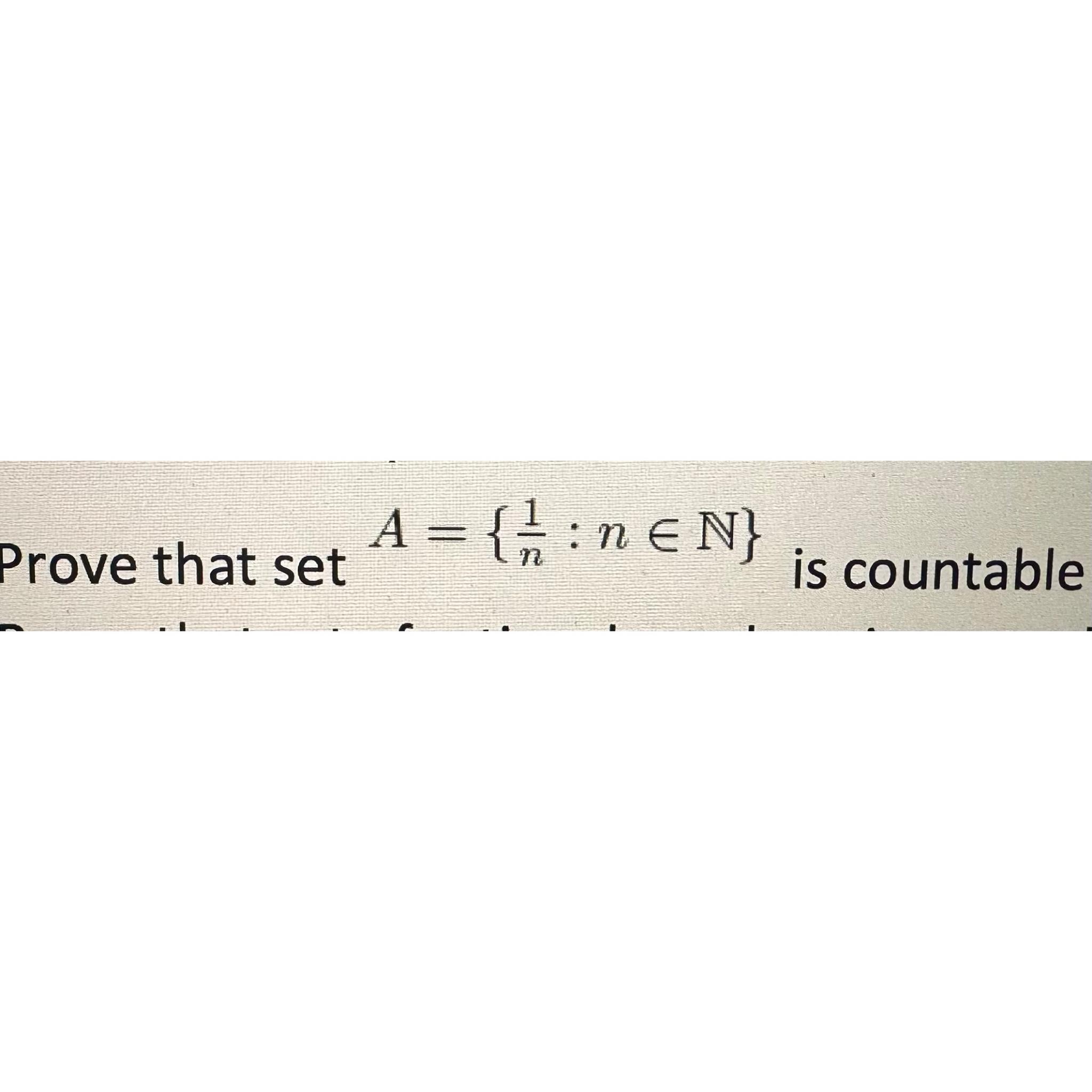 Solved Prove that set A={1n:ninN} ﻿is countable | Chegg.com