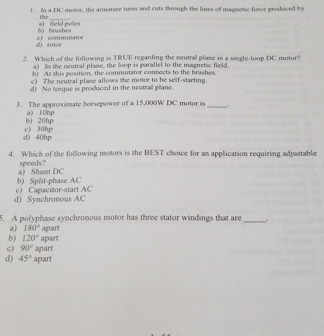 Solved 1. In a DC motor, the armature turns and cuts through | Chegg.com