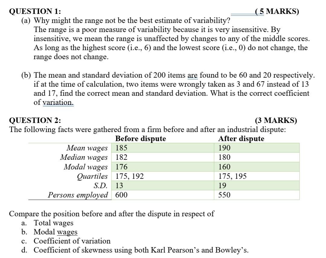 Solved The range QUESTION 1: ( 5 MARKS) (a) Why might the | Chegg.com