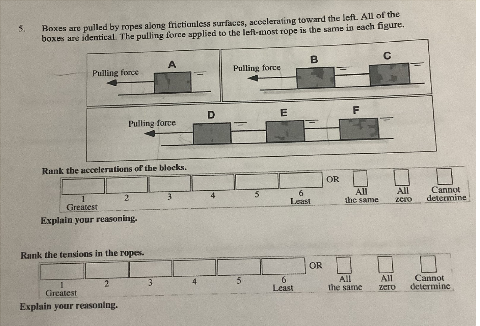 Solved Boxes are pulled by ropes along frictionless | Chegg.com