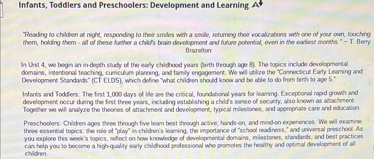 Solved Infants, Toddlers and Preschoolers: Development and | Chegg.com