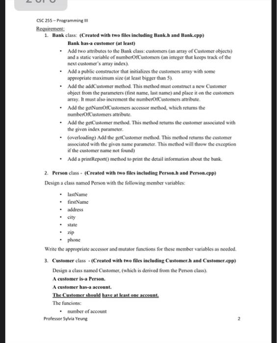 Solved CSC 255 - Programming CSC 255 - Programming III | Chegg.com