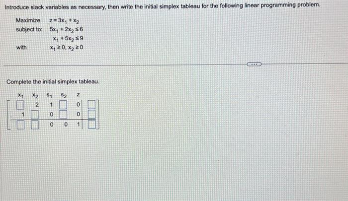 Solved Introduce slack variables as necessary, then write | Chegg.com