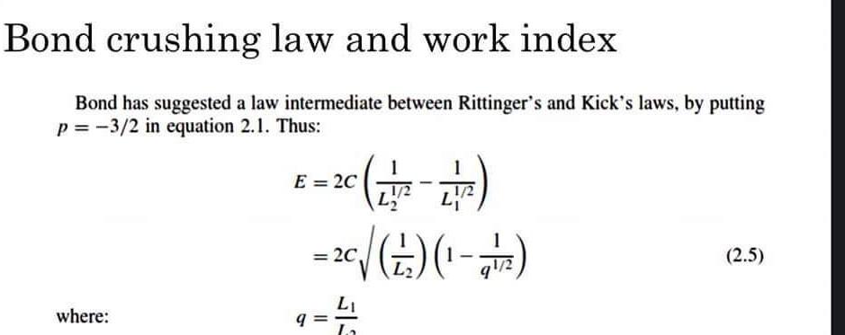Solved Bond crushing law and work index Bond has suggested a | Chegg.com