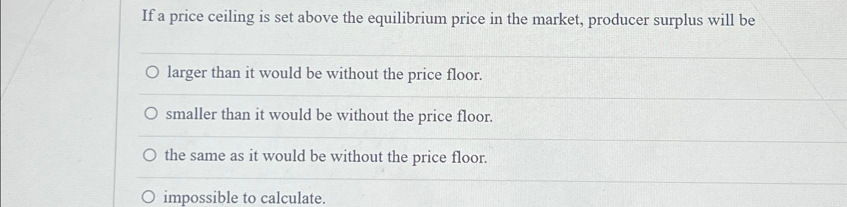 Solved If a price ceiling is set above the equilibrium price | Chegg.com