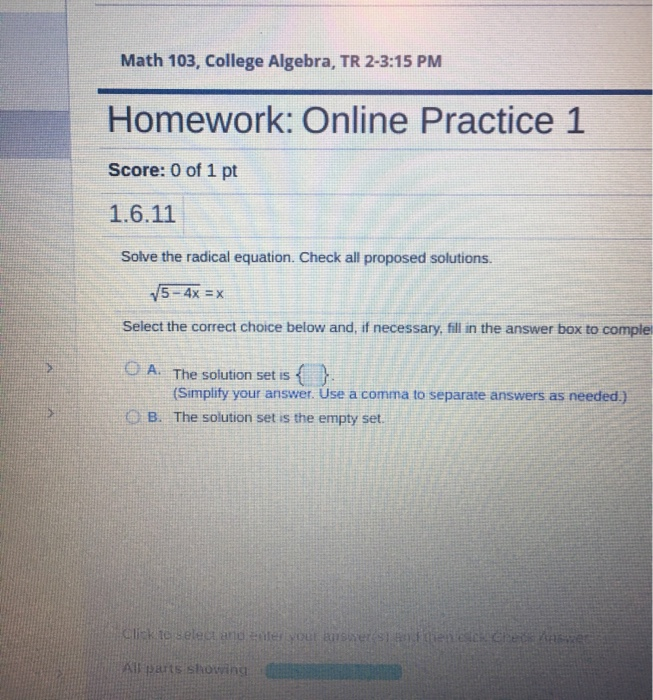 Solved Math 103, College Algebra, TR 2-3:15 PM Homework: | Chegg.com