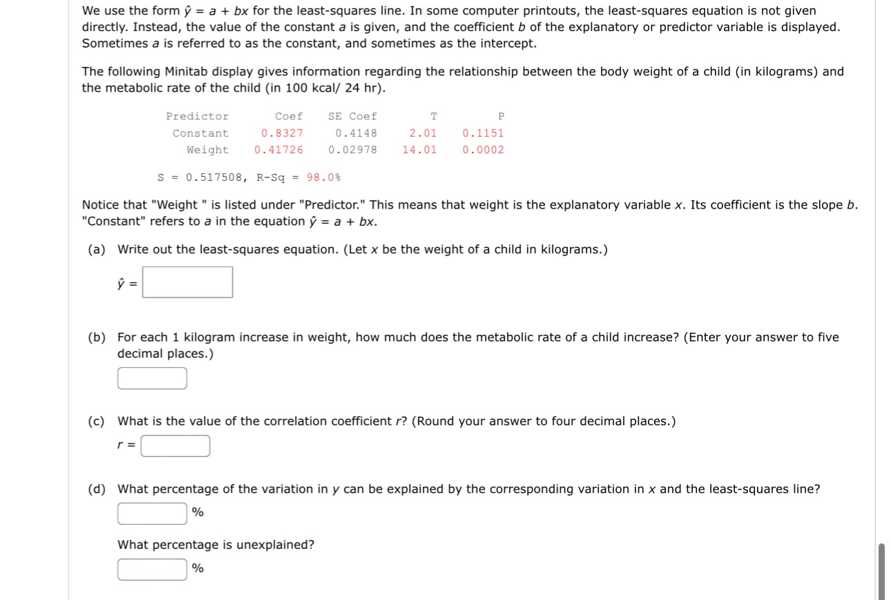 Solved We use the form hat(y)=a+bx ﻿for the least-squares | Chegg.com