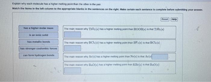 Solved Explain why each molecule has a higher melting point | Chegg.com