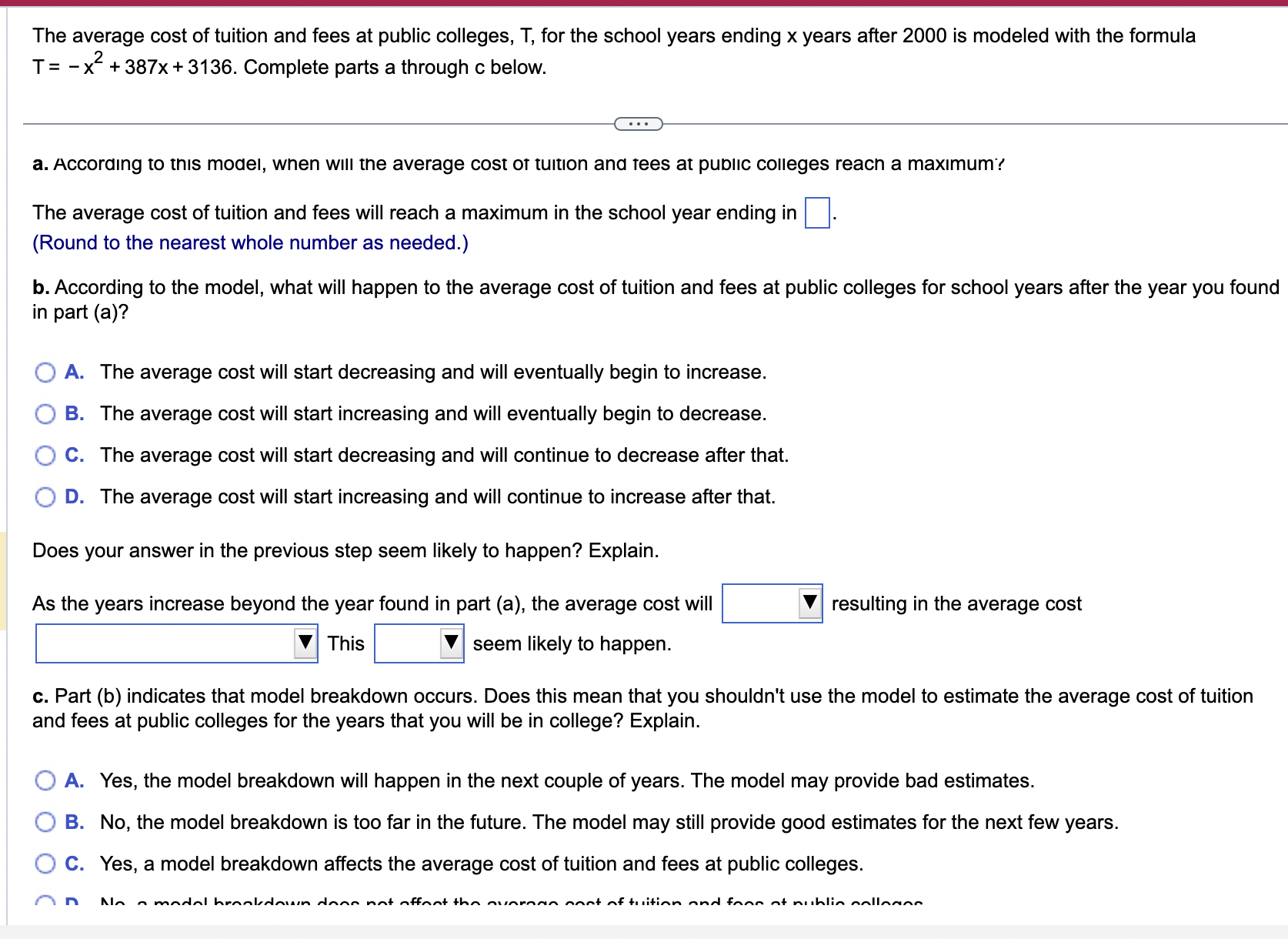 Solved The average cost of tuition and fees at public | Chegg.com