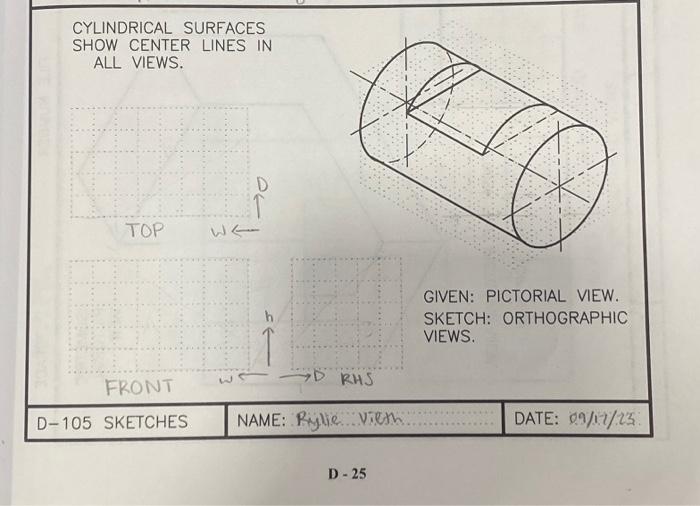 Solved Cylindrical surfaces show center lines in all views. | Chegg.com