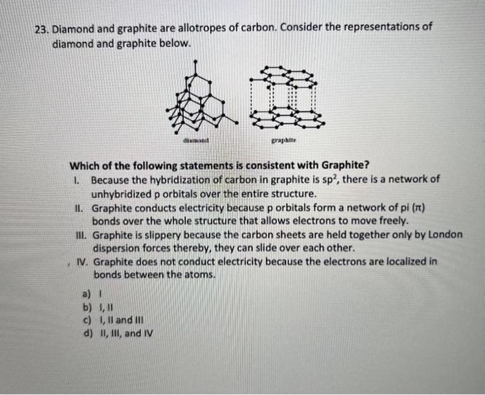 Solved 23. Diamond and graphite are allotropes of carbon. | Chegg.com