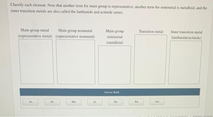 Solved Classify each element. Note that another term for | Chegg.com