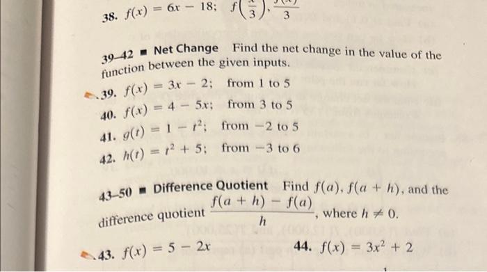 Solved 38. f(x)=6x−18;f(3π),33 39−42= Net Change Find the | Chegg.com