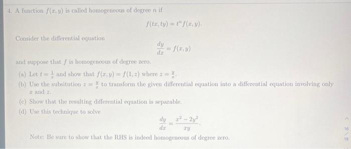 Solved A function f(2, y) is called homogeneous of degree n | Chegg.com