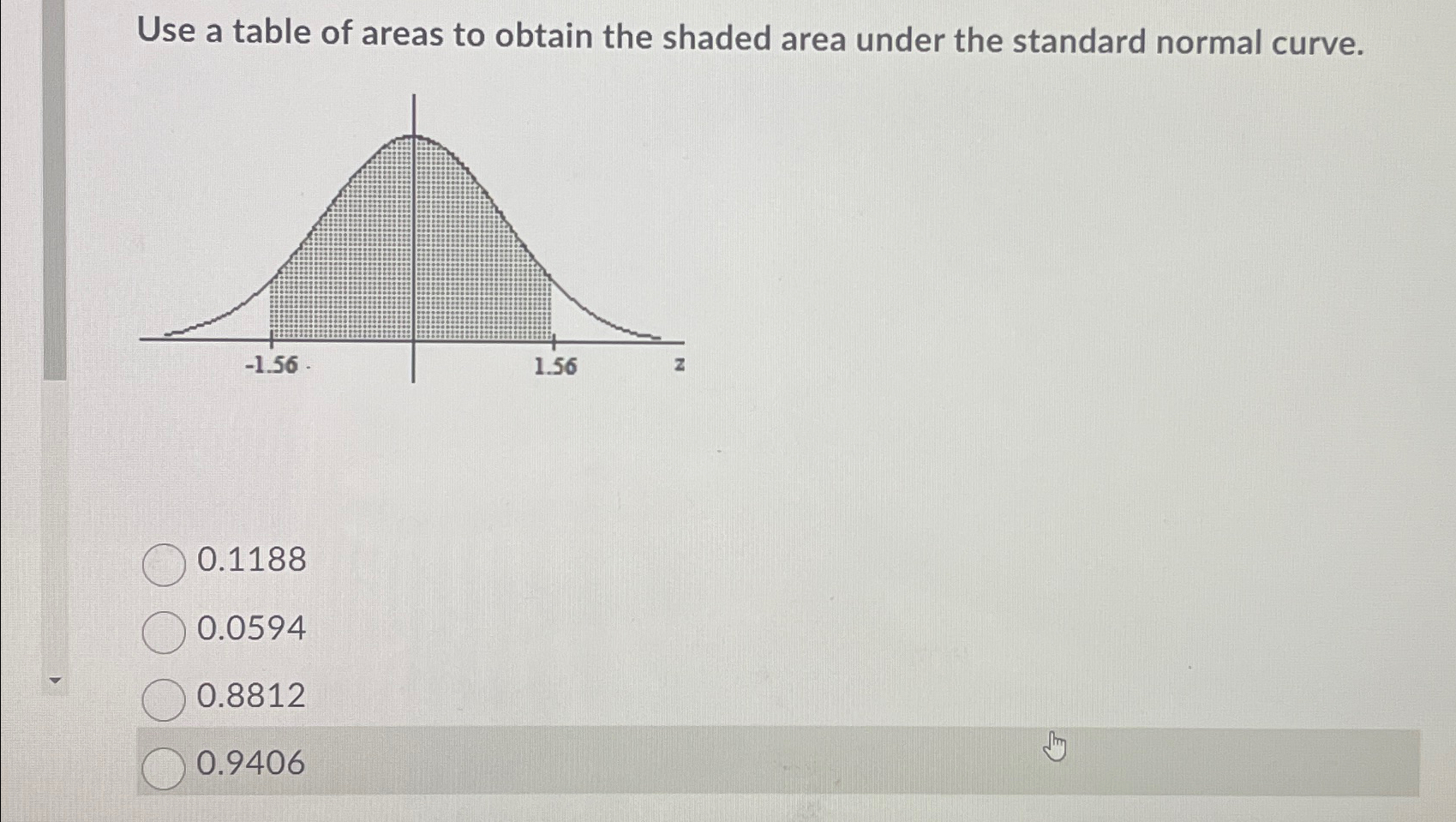 Solved Use a table of areas to obtain the shaded area under | Chegg.com