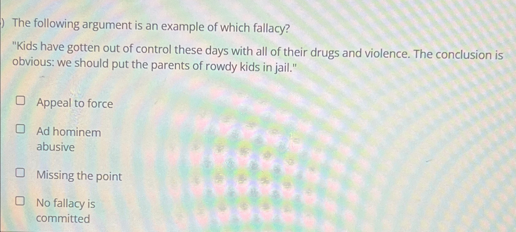 Solved The following argument is an example of which | Chegg.com