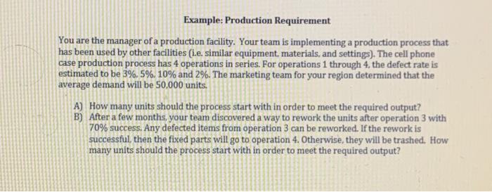 Solved Example: Production Requirement You are the manager | Chegg.com
