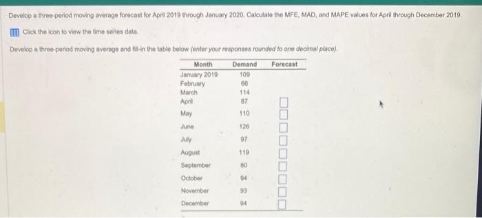 Solved Develop a three-period moving average forecast for | Chegg.com