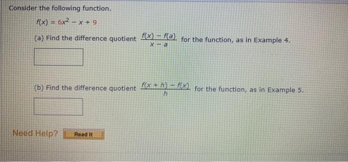 Solved Consider the following function. f(x) = 6x2 - x + 9 | Chegg.com